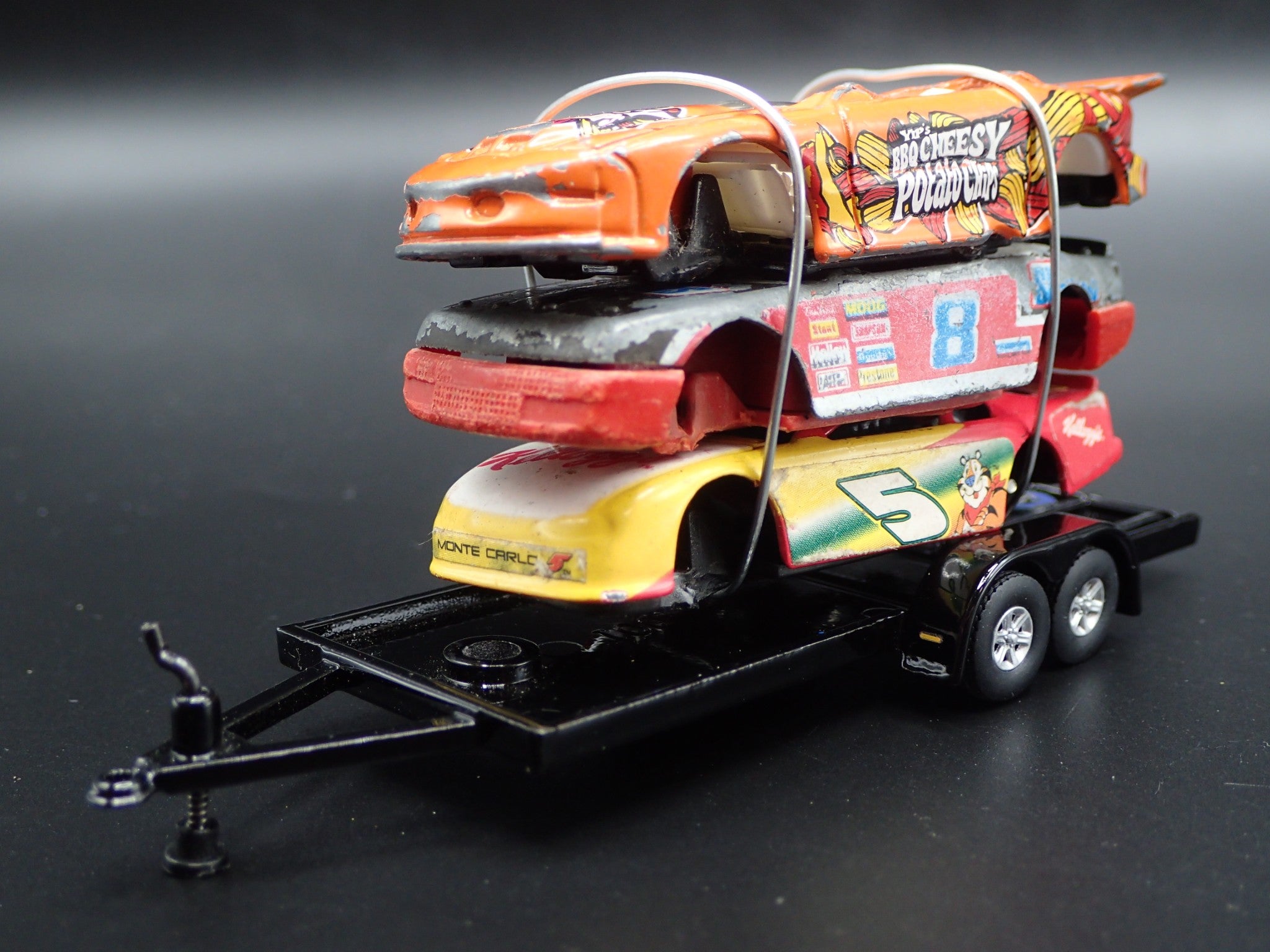 NASCAR/FIREBIRD 3 CARS CRUSHED ON A FLATBED TRAILER 1:64 SCALE DIECAST ...