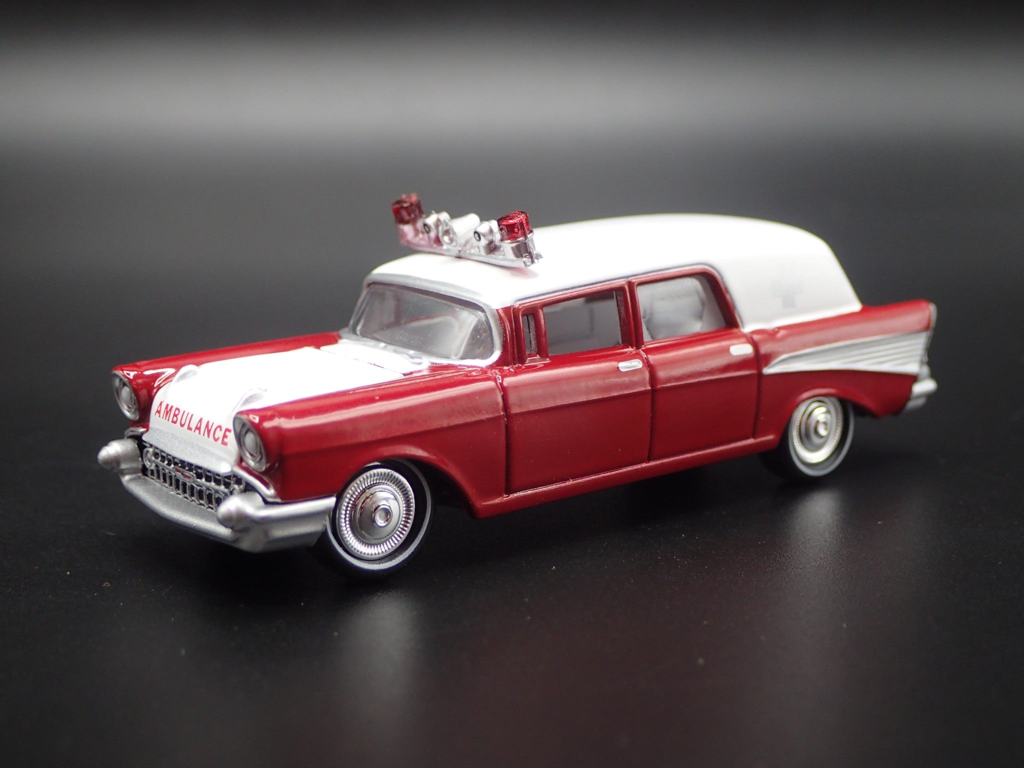 1957 57 CHEVY CHEVROLET HEARSE AMBULANCE 1:64 SCALE DIORAMA DIECAST MO ...