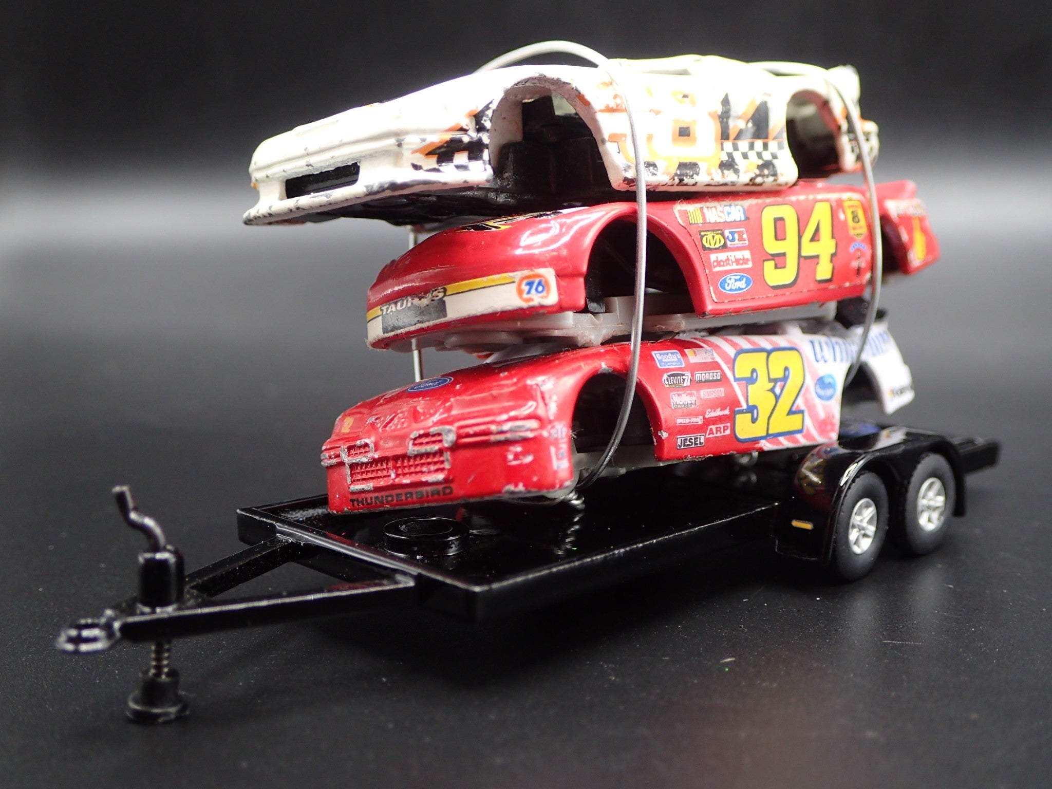 NASCAR +MUSTANG 3 CARS CRUSHED ON A FLATBED TRAILER 1:64 SCALE DIECAST ...