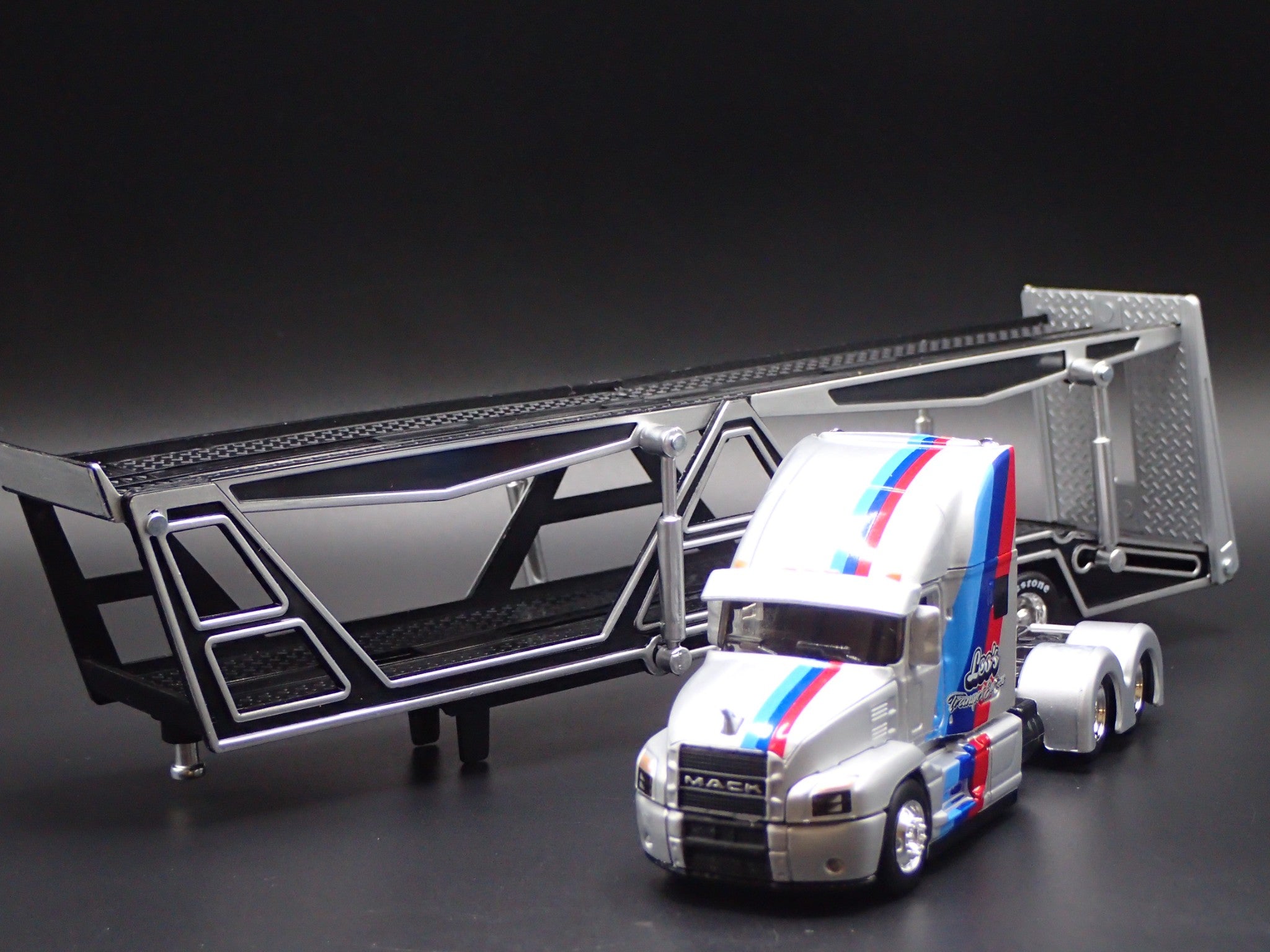 MACK ANTHEM RIG & CAR TRANSPORTER HAULER TRAILER SILVER 1:64 SCALE DIE ...