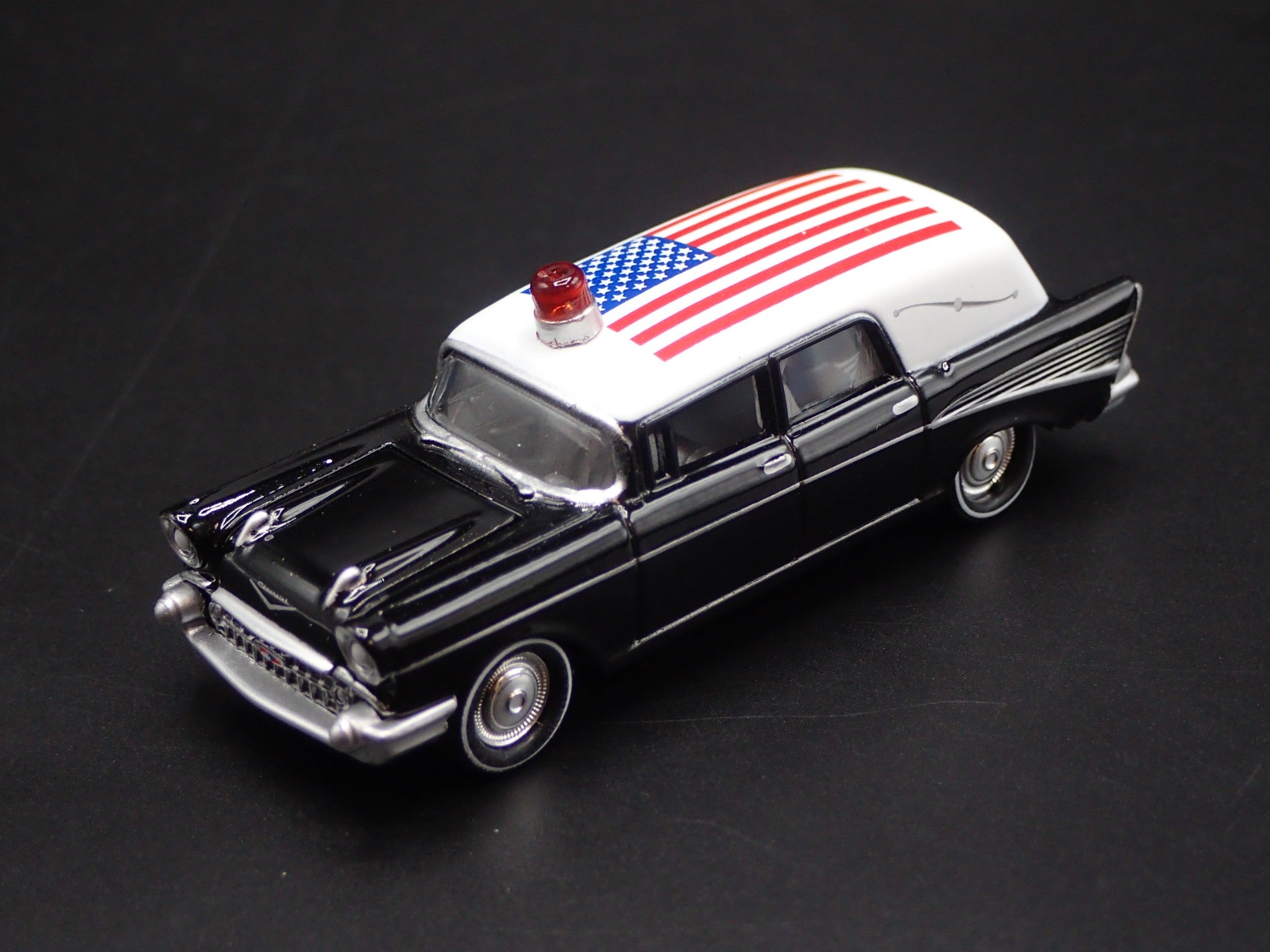 1957 CHEVY CHEVROLET HEARSE PATRIOTIC USA SERVICE MEMBER 1:64 SCALE DI ...